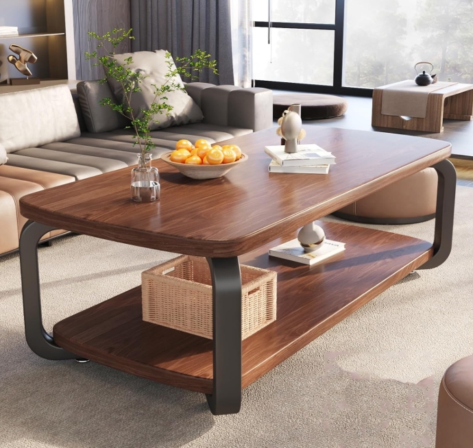 Mesa de Centro Rectangular 120x60 – Nogal con Patas Metálicas